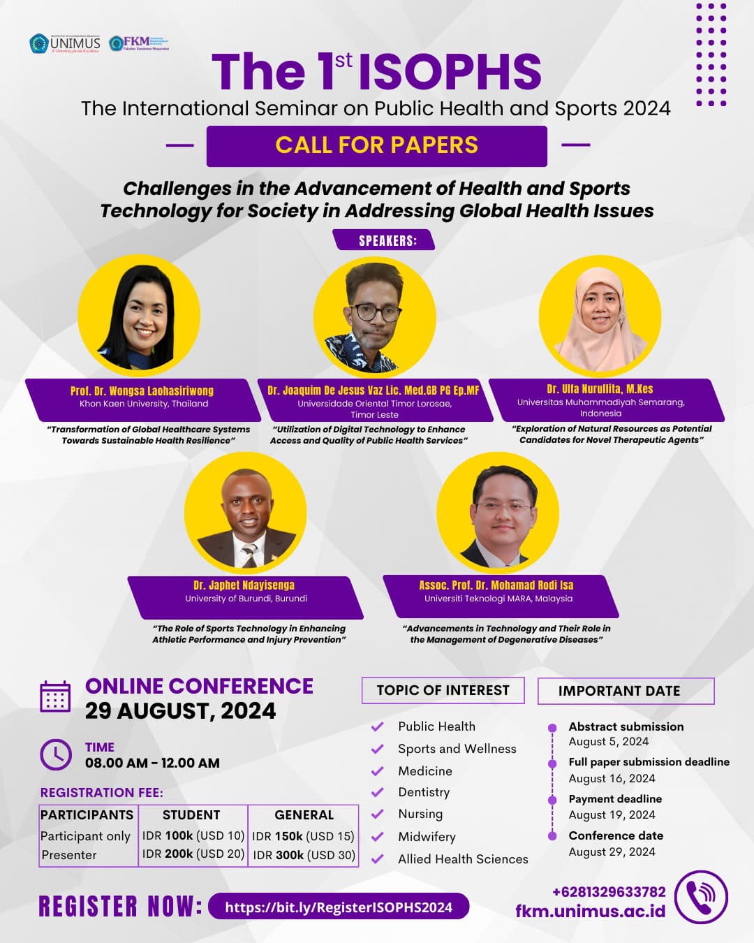The 1st ISOPHS 2024 International Seminar on Public Health and Sports ...